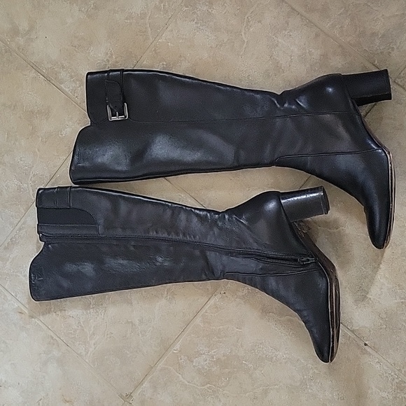 Agl | Shoes | Agl Black Leather Block Heel Knee High Boots 375 Us 7 ...